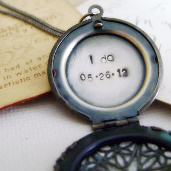 Locket Necklace Hand Stamped Secret Message - Wedding Keepsake Locket I ...